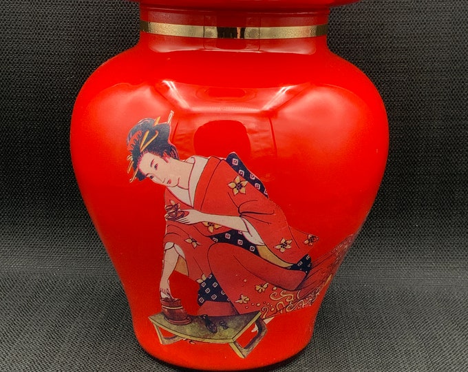 Red Ginger Jar With Lid, Chinese Ceramic Jar, Home Decor Accent ...