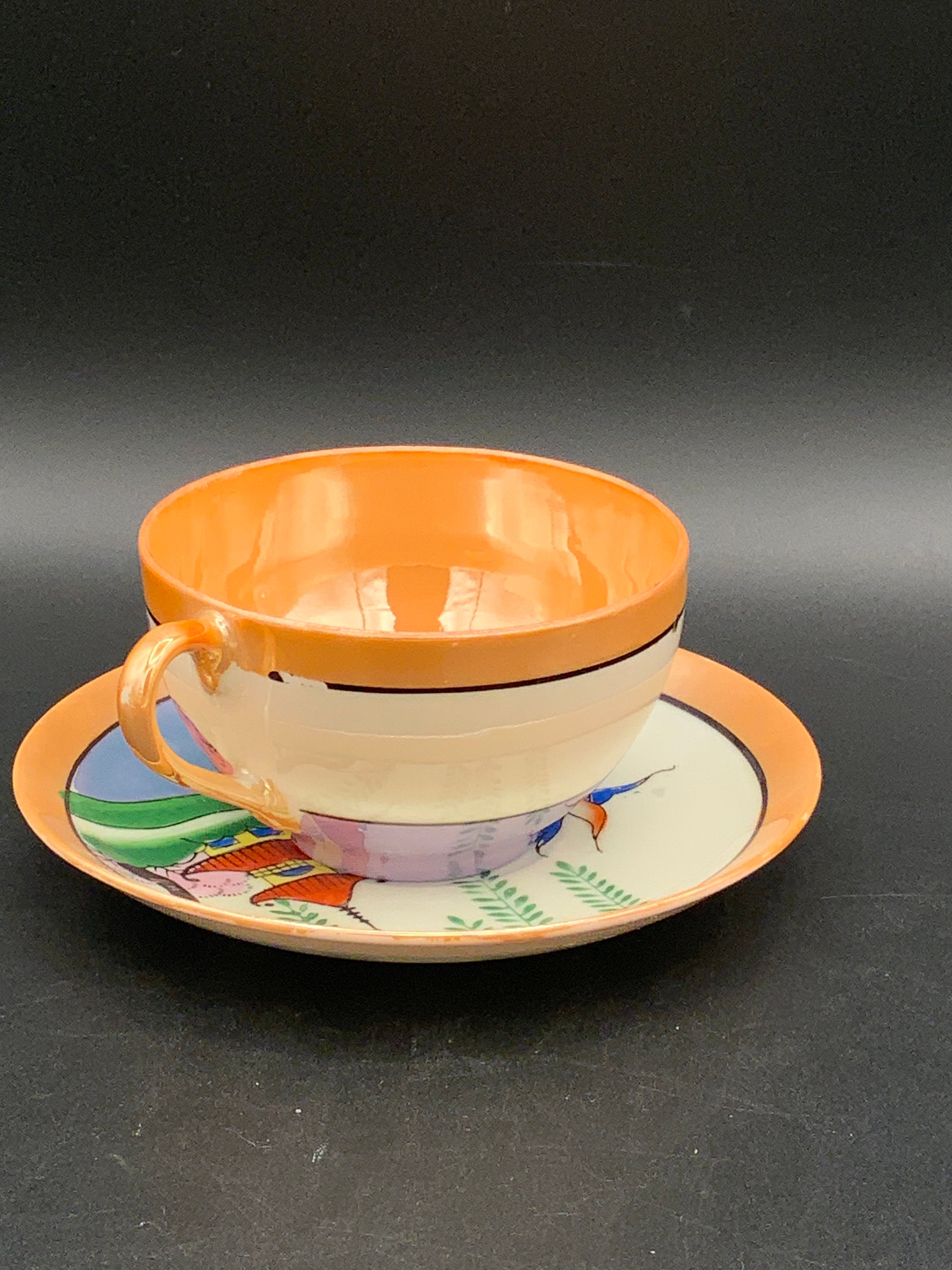 Vintage Japanese Lusterware Tea Cups and Saucers, Hand Painted, Gold ...