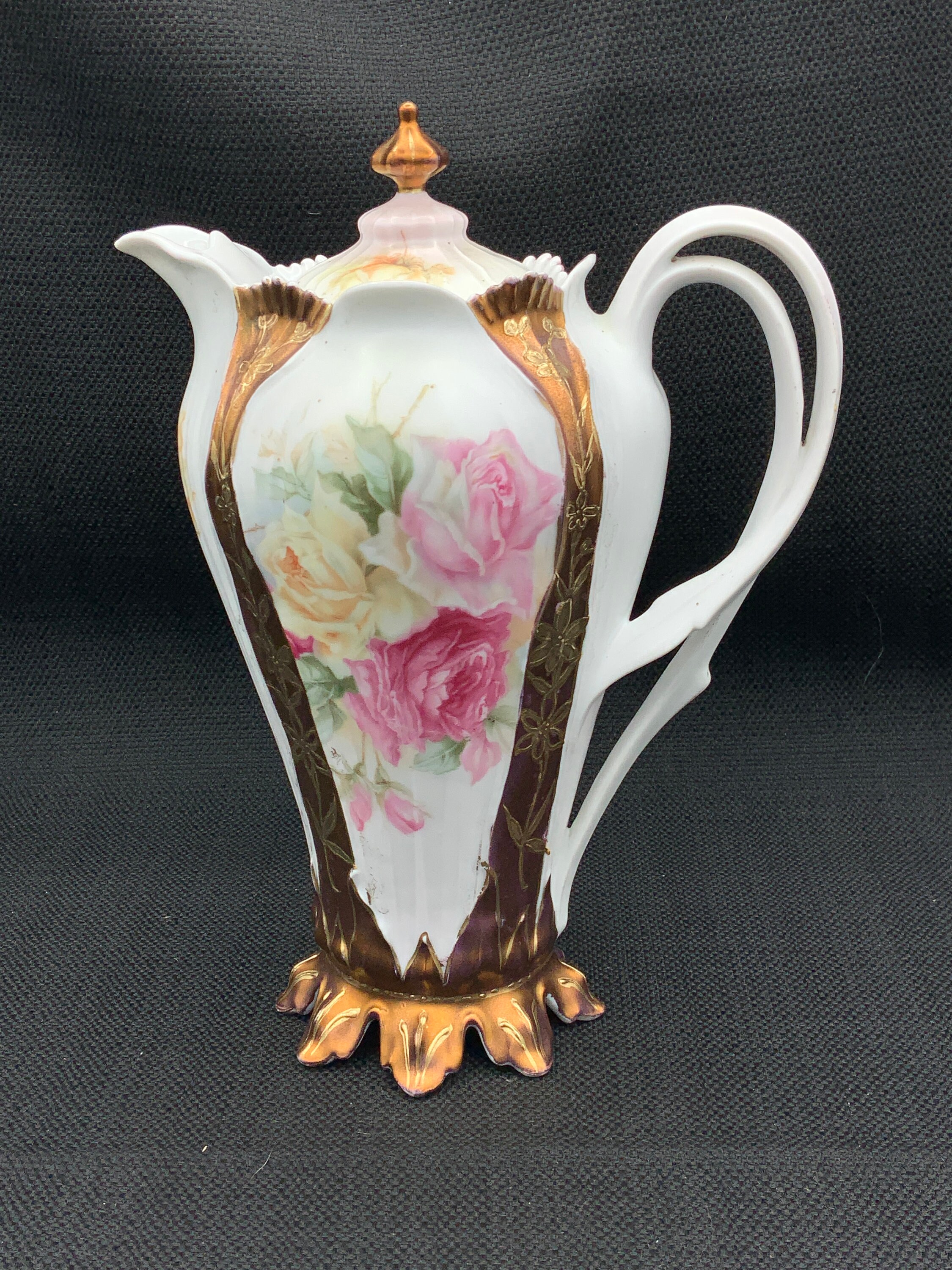 Antique Royal Vienna RS Prussia Chocolate Pot, Yellow Pink Roses ...