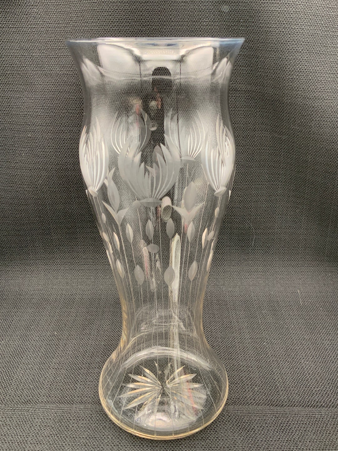 Floral Corset Vase With Wheel Cut Design, Etched Glass Vase, Flower ...