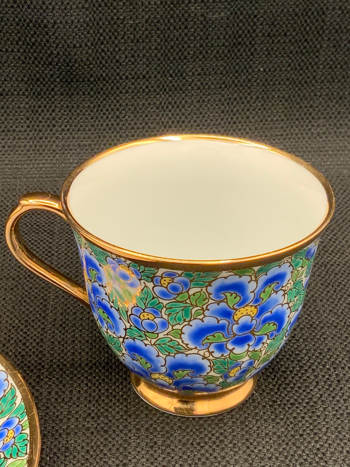 Blue Floral Enameled Teacup, Vintage Tea Cup, Flower Pattern Tea Mug ...