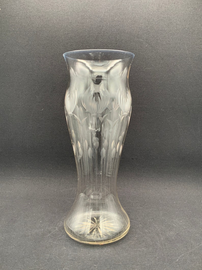 Floral Corset Vase With Wheel Cut Design, Etched Glass Vase, Flower ...