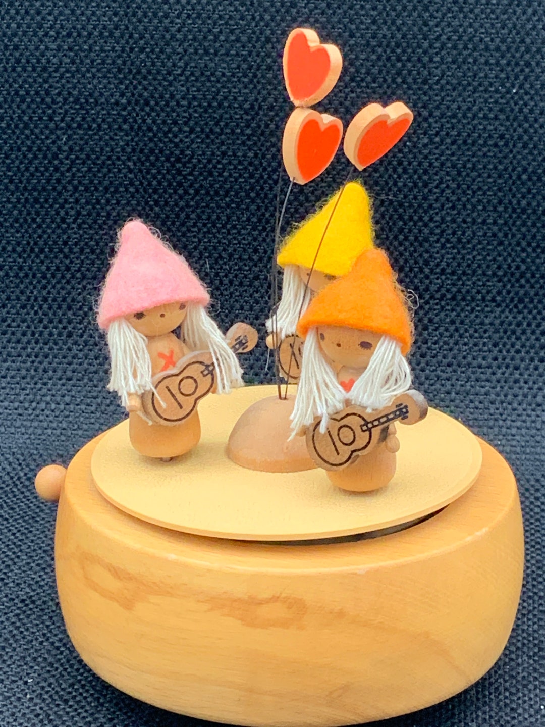 Vintage Schmid Music Box Spinning Guitar Players Gnomes, Working ...