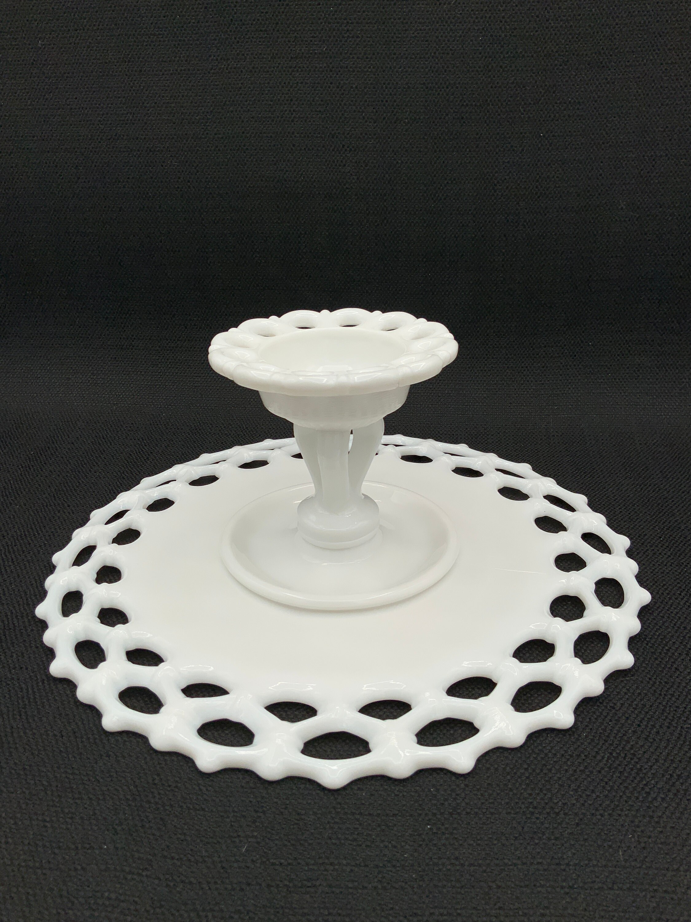 Milk Glass Cake Plate Stand, Vintage Westmoreland Doric, Lace Edge ...