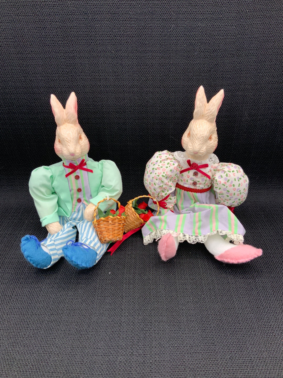 Avon Rabbit Doll Set, Vintage Ceramic, Faux Crazing Design, Spring ...