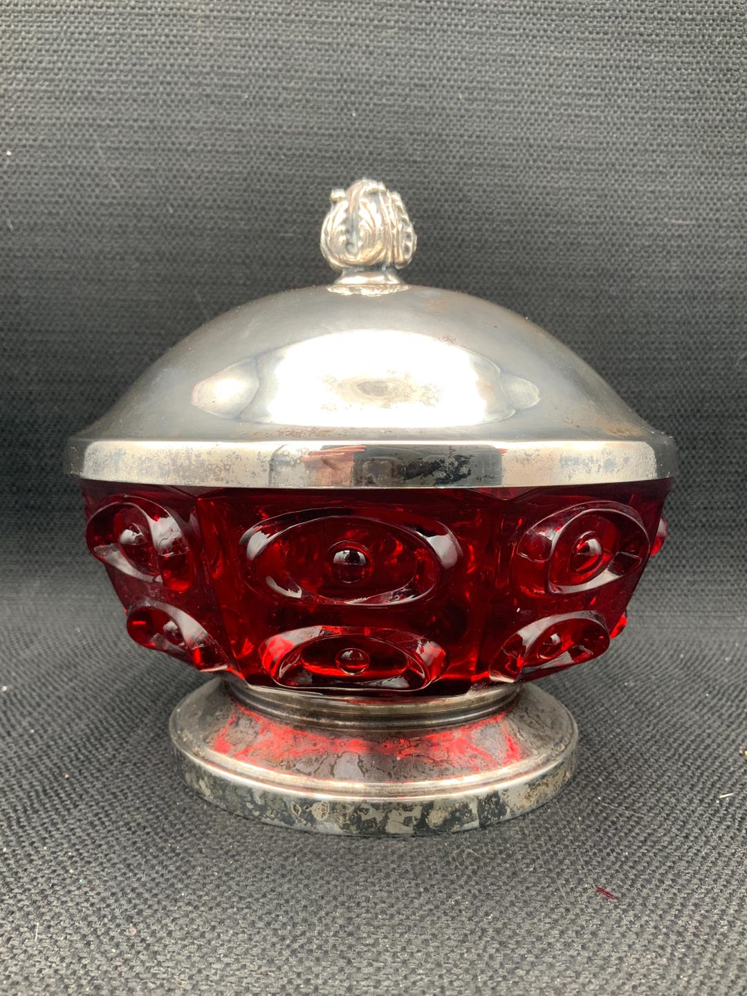 Ruby Red Cut Glass Lidded Bowl, Vintage Candy Dish, Decorative Storage ...