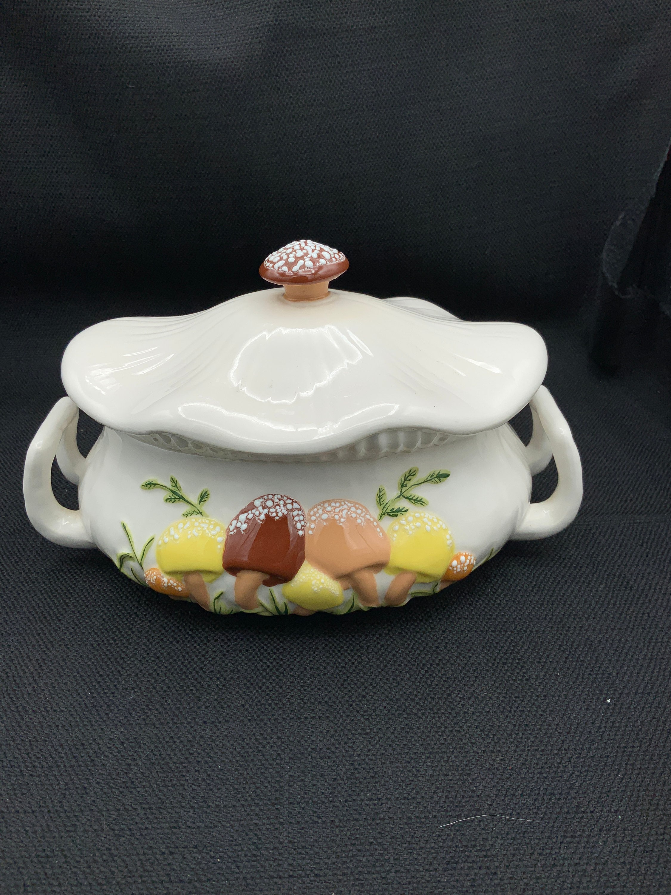 Vintage Mushroom Pottery Casserole Dish With Lid, Retro Kitchen Decor ...