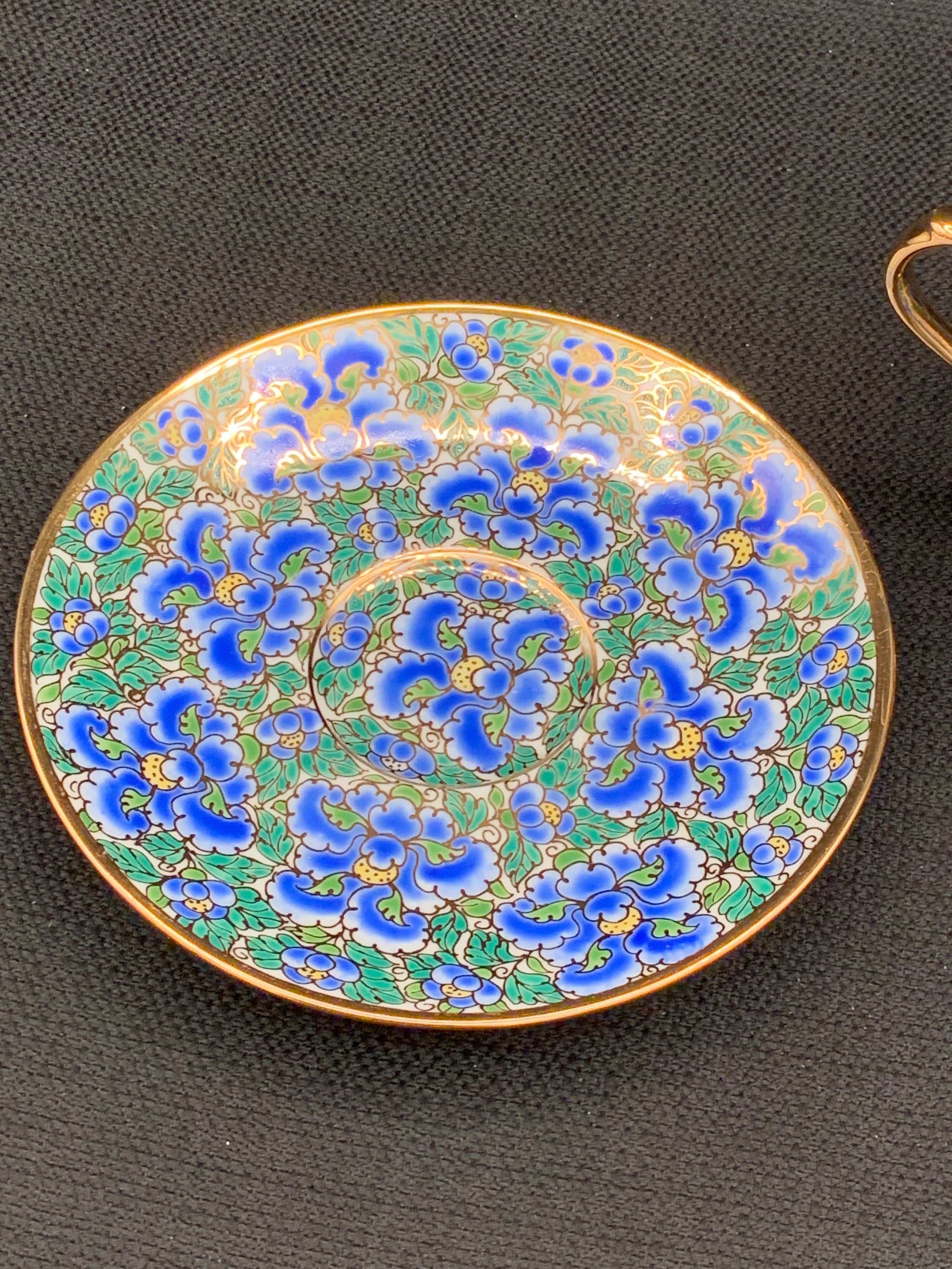 Blue Floral Enameled Teacup, Vintage Tea Cup, Flower Pattern Tea Mug ...