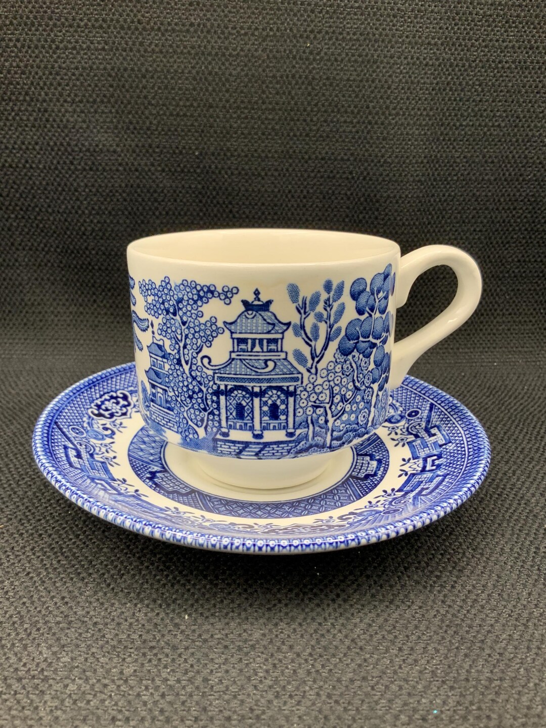 Churchill Blue & White Shape Willow Cups, Blue Teacup Collection, English China, Made in England ...