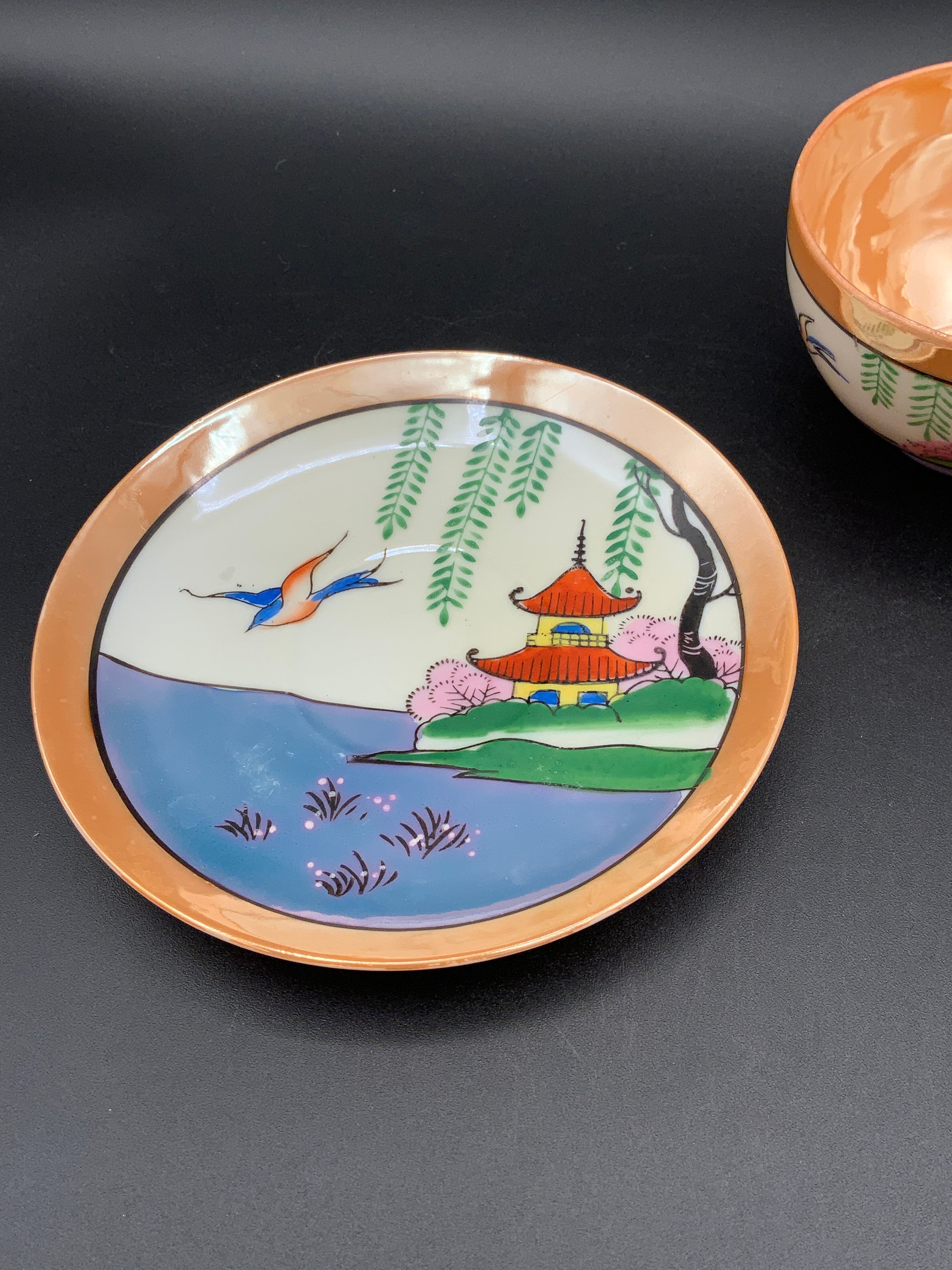 Vintage Japanese Lusterware Tea Cups and Saucers, Hand Painted, Gold ...