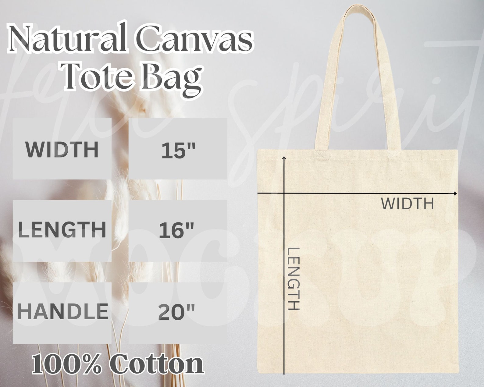Canvas Tote Bag Size Chart, Liberty Bags OAD113 Tote Bag Mockup Size ...