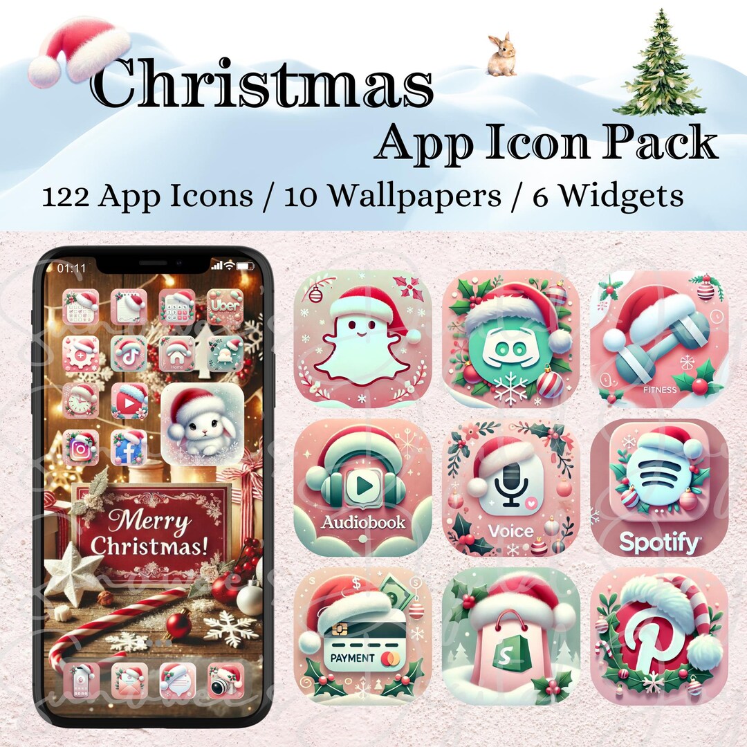 Cozy Christmas Aesthetic App Icons Set, Charming Pink Winter App Icons ...