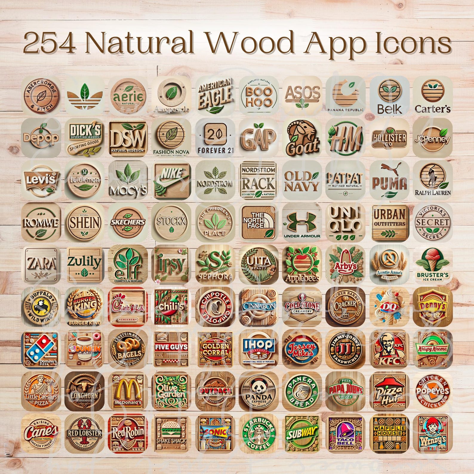 Natural Wood App Icons for iPhone and Android, Aesthetic Nature Theme ...
