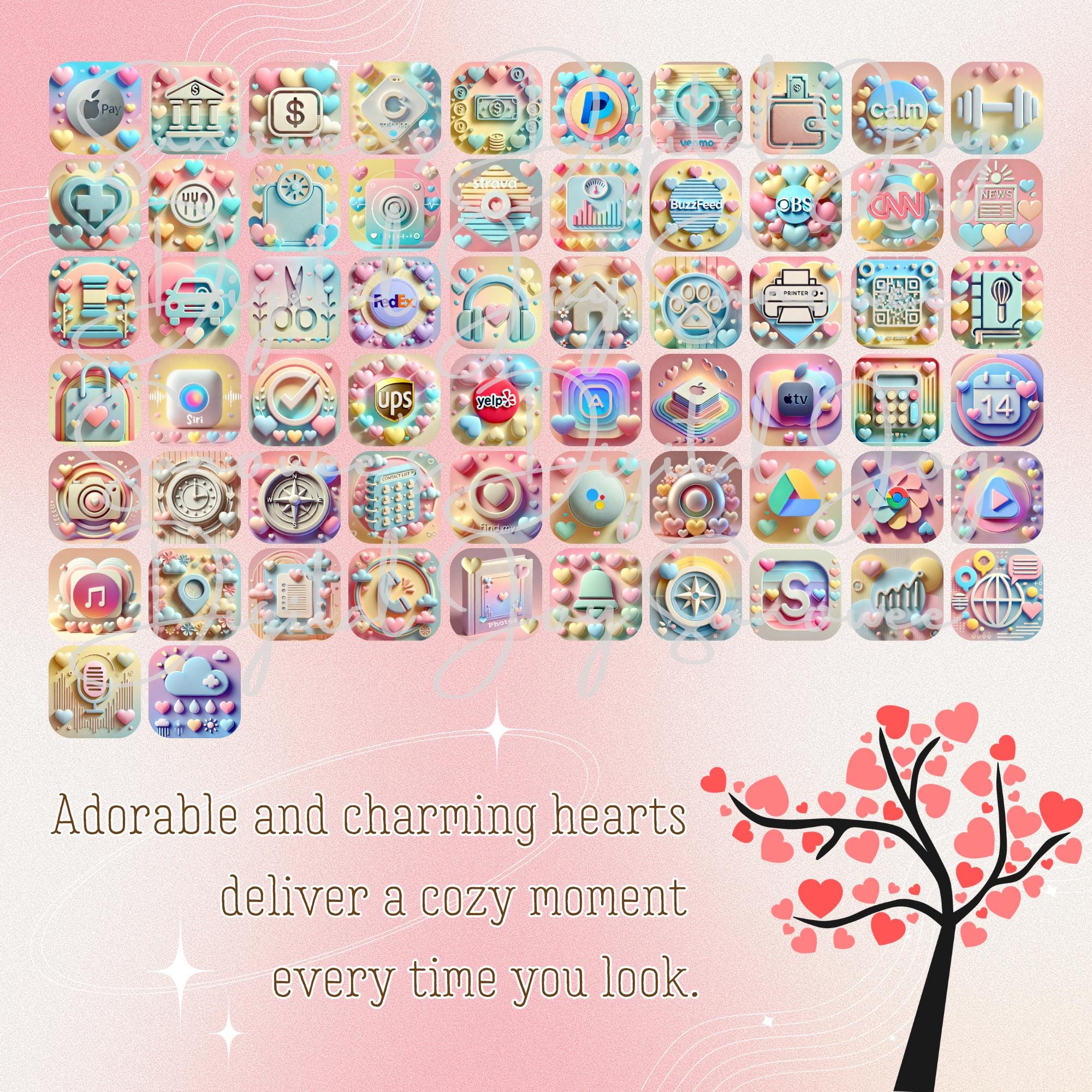 Lovely Heart App Icons, Adorable Heart-themed App Icons for iPhone ...