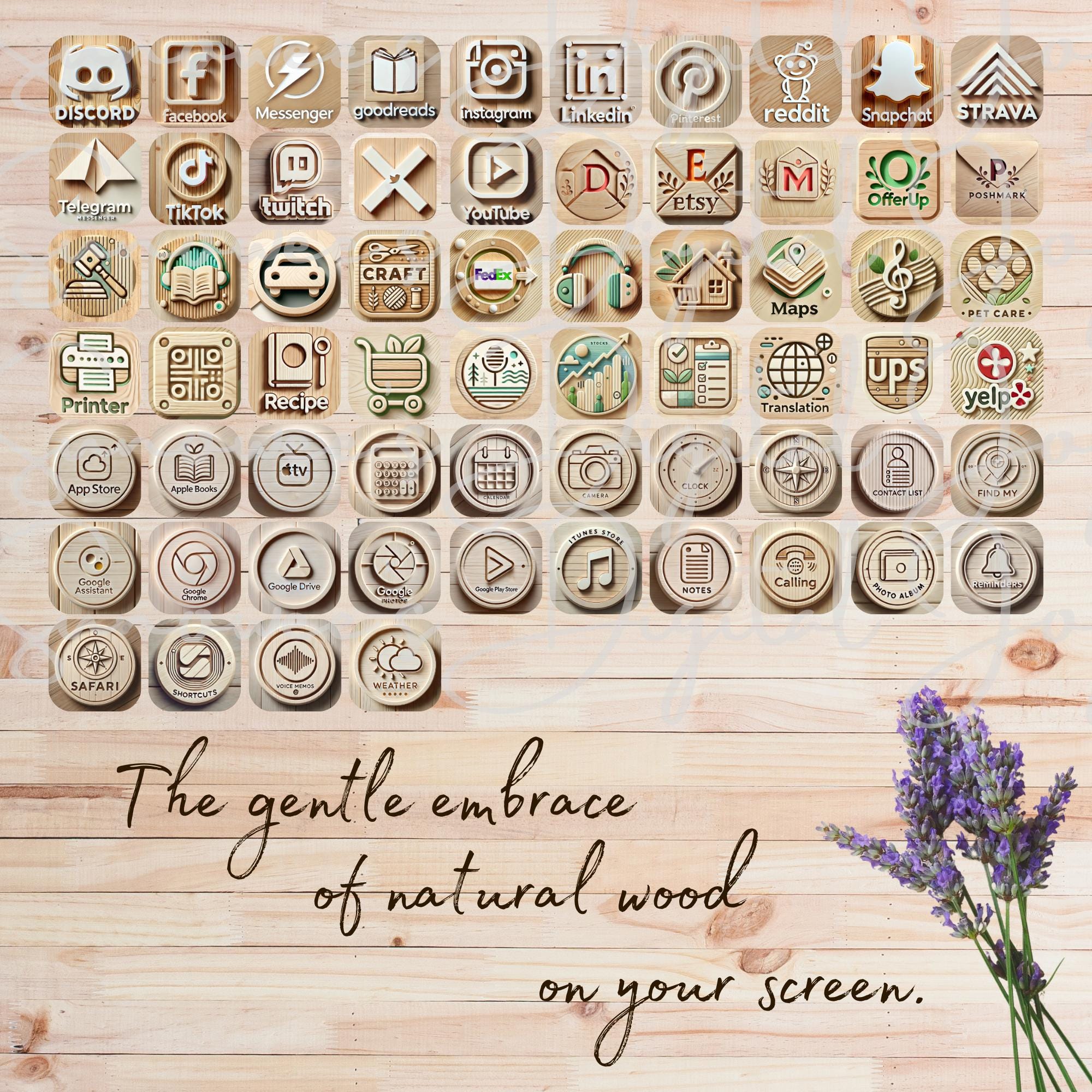 Natural Wood App Icons for iPhone and Android, Aesthetic Nature Theme ...