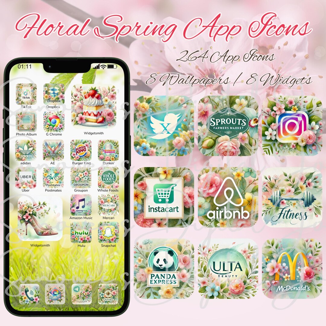 Floral Spring App Icons, Aesthetic Pastel iPhone & Android Icons for ...
