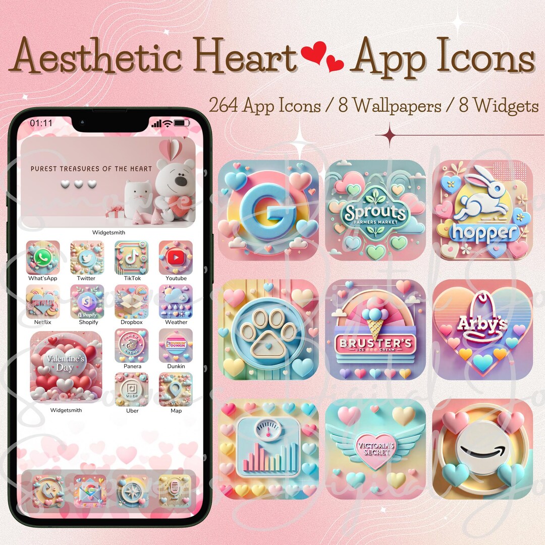 Lovely Heart App Icons, Adorable Heart-themed App Icons for iPhone ...