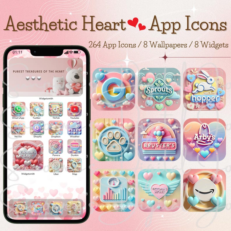 Lovely Heart App Icons, Adorable Heart-themed App Icons for iPhone ...