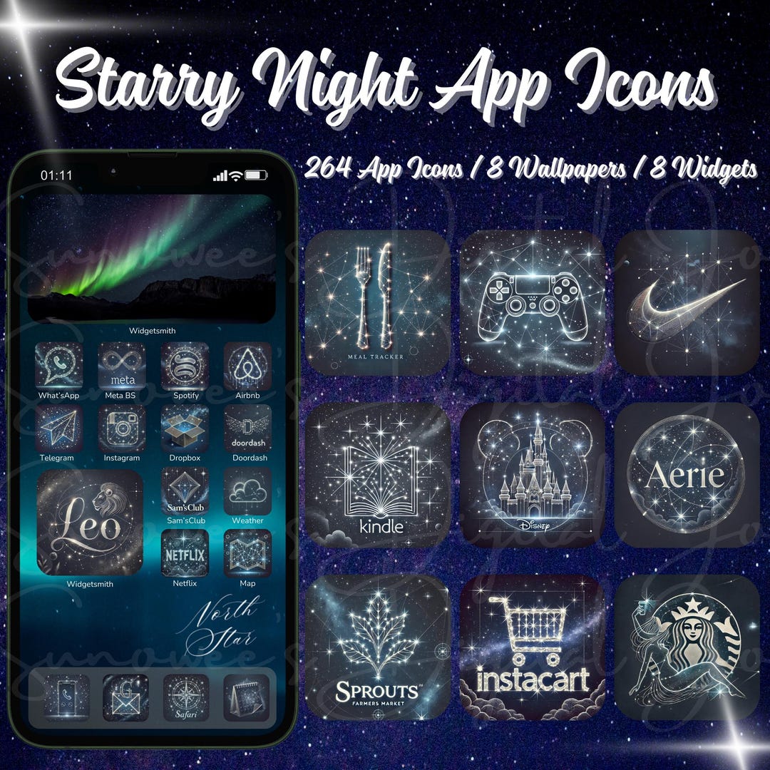 Starry Night App Icons, Aesthetic Dark Blue & Galaxy Home Screen Icons ...