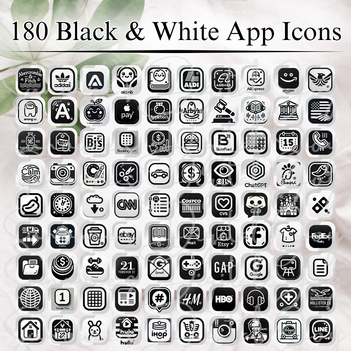 Black and White Ios App Icons, Aesthetic App Icons, Custom Personalized ...