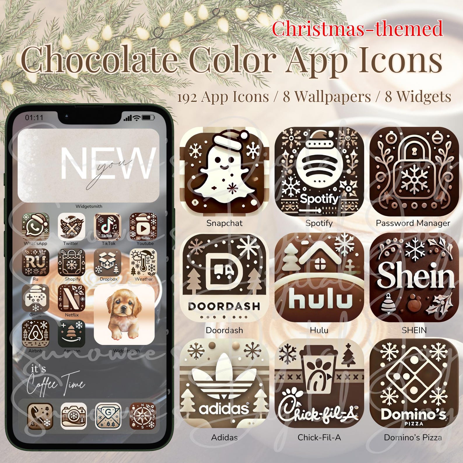 Christmas-themed Chocolate Color App Icons, Winter Aesthetic App Icons ...