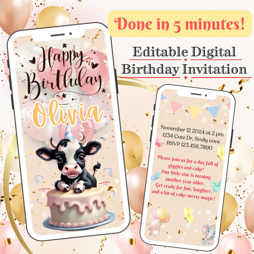 Editable Girls Birthday Party Invitation Pink & Pretty Designs Digital ...