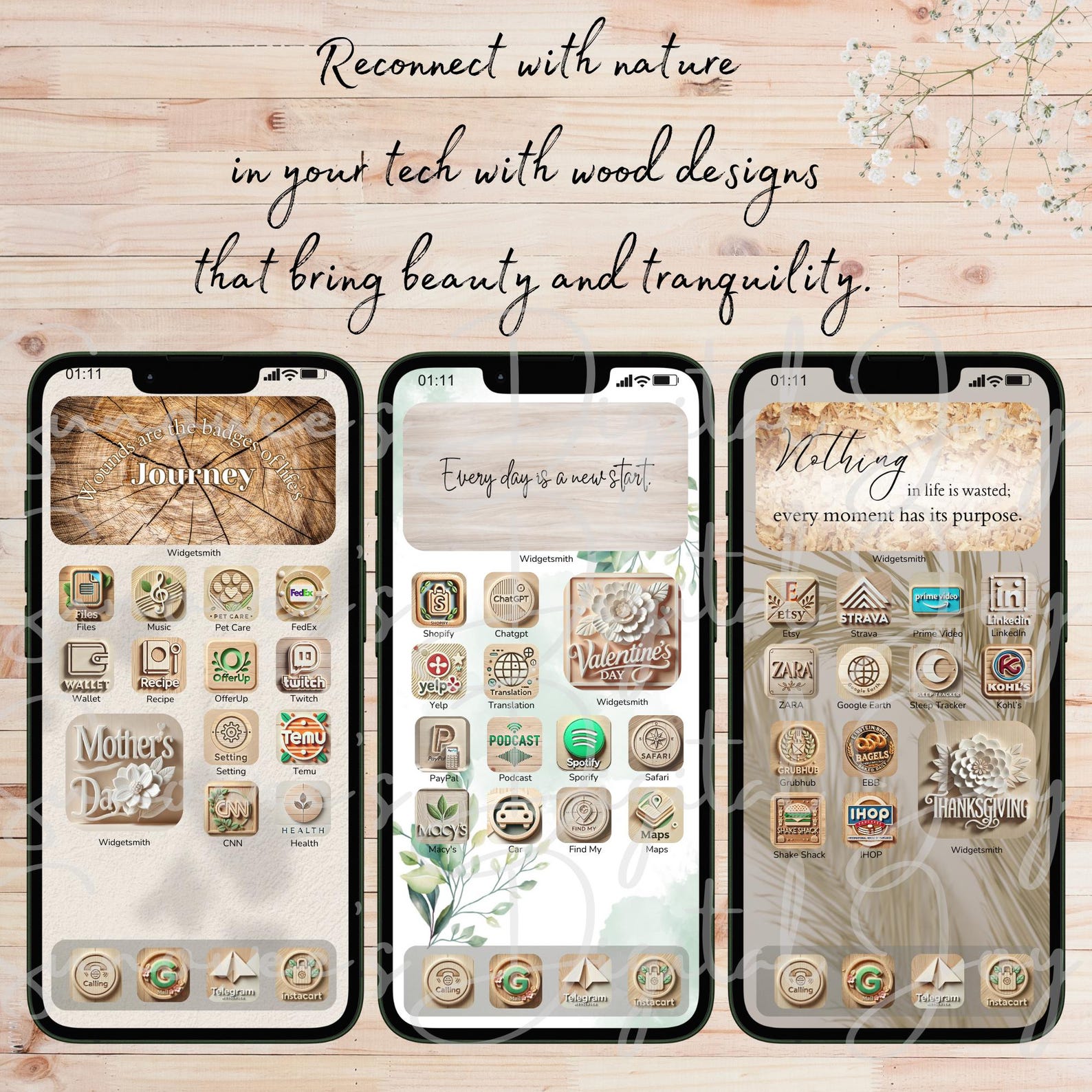 Natural Wood App Icons for iPhone and Android, Aesthetic Nature Theme ...