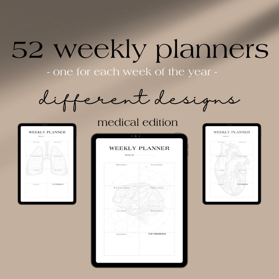 Medical Student Weekly Planner Bundle | 52 Unique Designs | A4 Black ...
