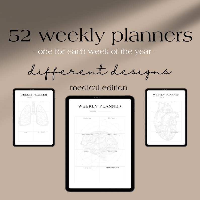 Medical Student Weekly Planner Bundle | 52 Unique Designs | A4 Black ...