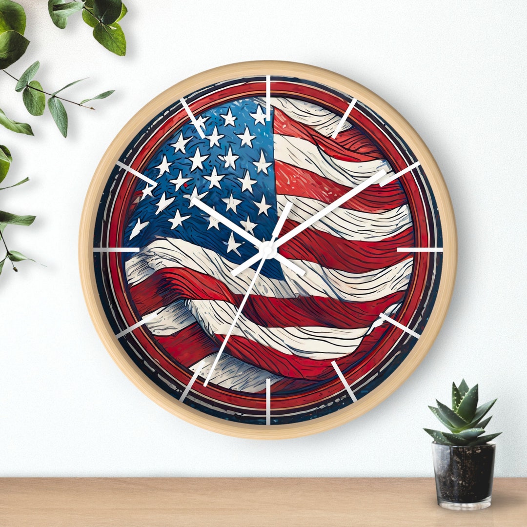 American Flag Wall Clock Patriotic Home Decor Gift 10, Patriotic Wall ...