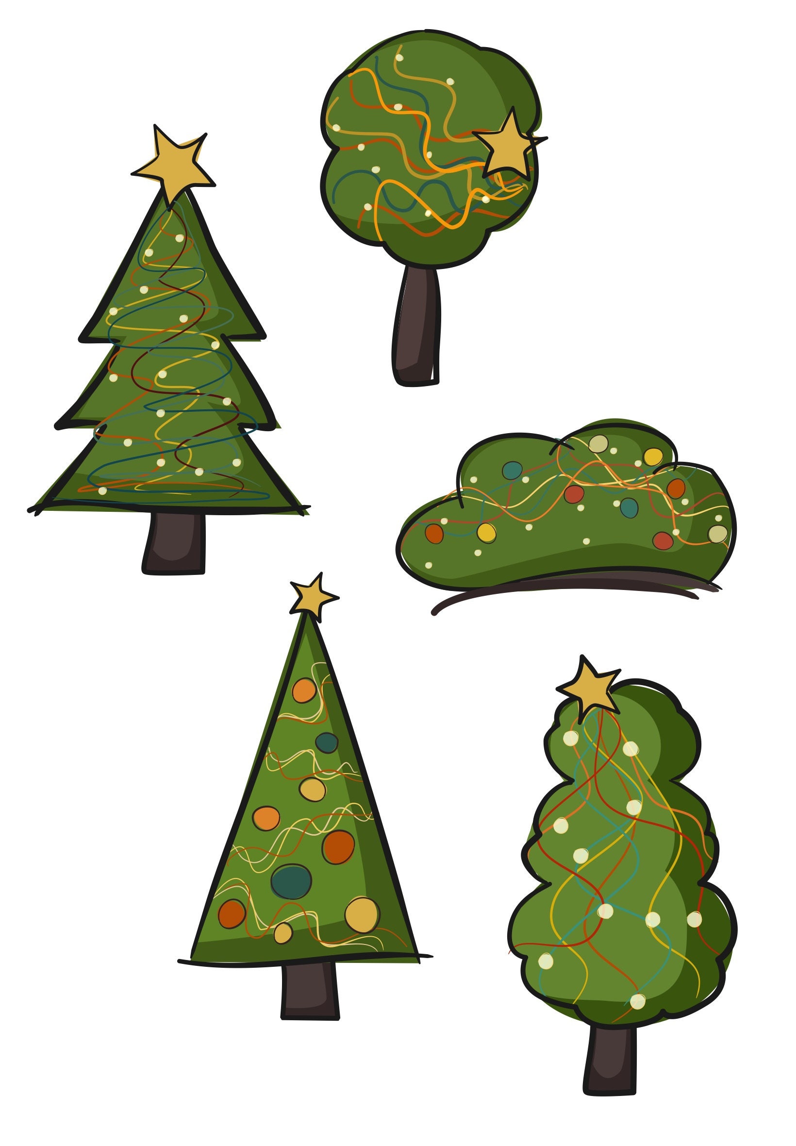Christmas Trees, Holiday Trees, Cartoon Christmas Tree - Etsy
