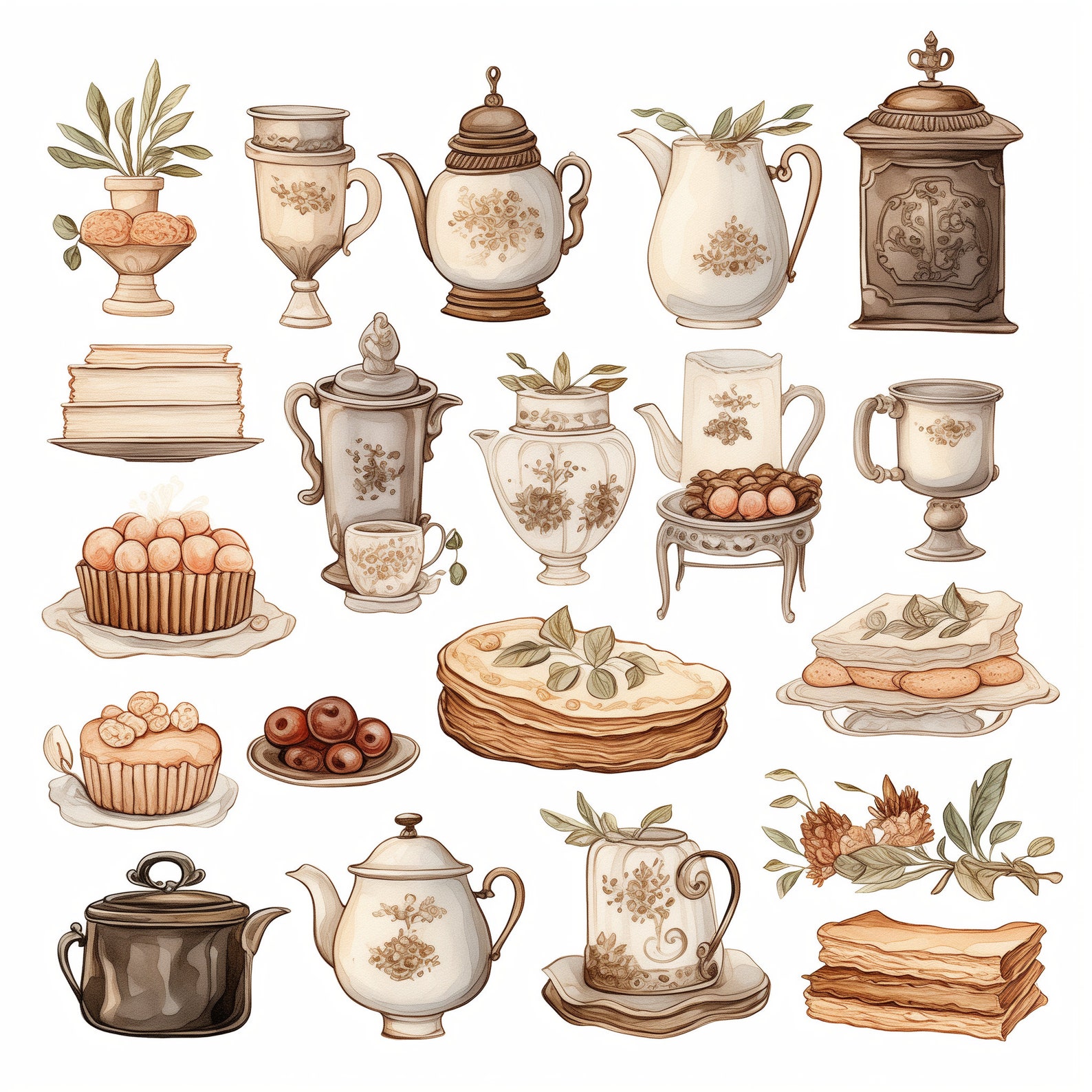 High Tea Watercolor Clipart Bundle. Tea Time Sticker Bundle. 20 Tea ...