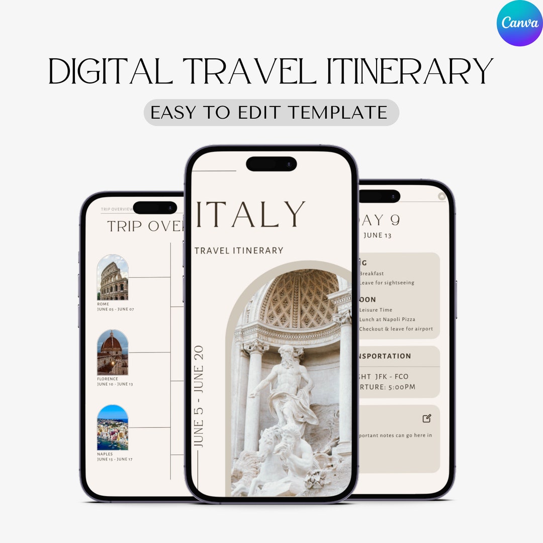 Travel Itinerary Mobile Template, Digital Editable Travel Planner ...