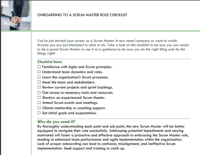 Onboarding to a SCRUM MASTER Role Checklist - Etsy