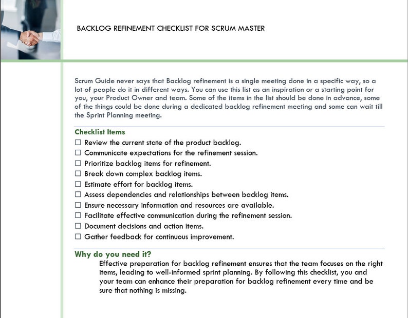 Backlog Refinement Checklist Guide for a Scrum Master - Etsy Backlog Refinement Checklist Guide for a Scrum Master - Etsy