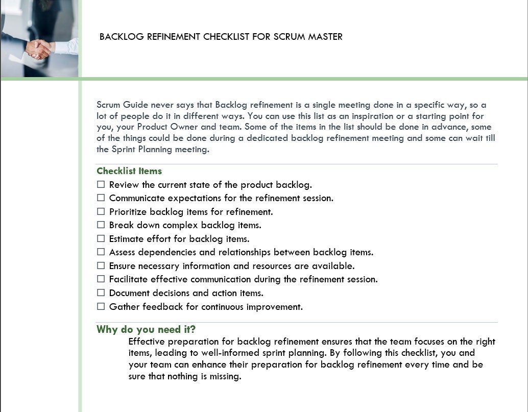 Backlog Refinement Checklist - Guide for a Scrum Master - Etsy
