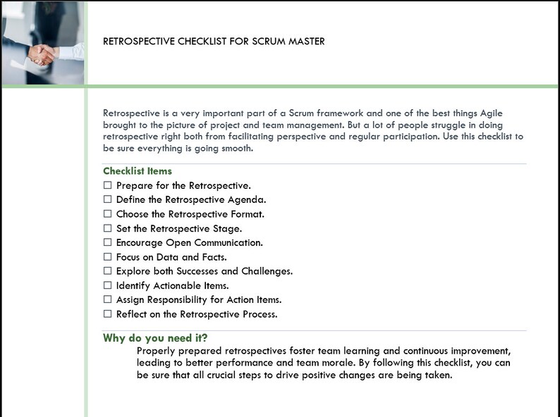 Retrospective Checklist - Guide for a Scrum Master - Etsy