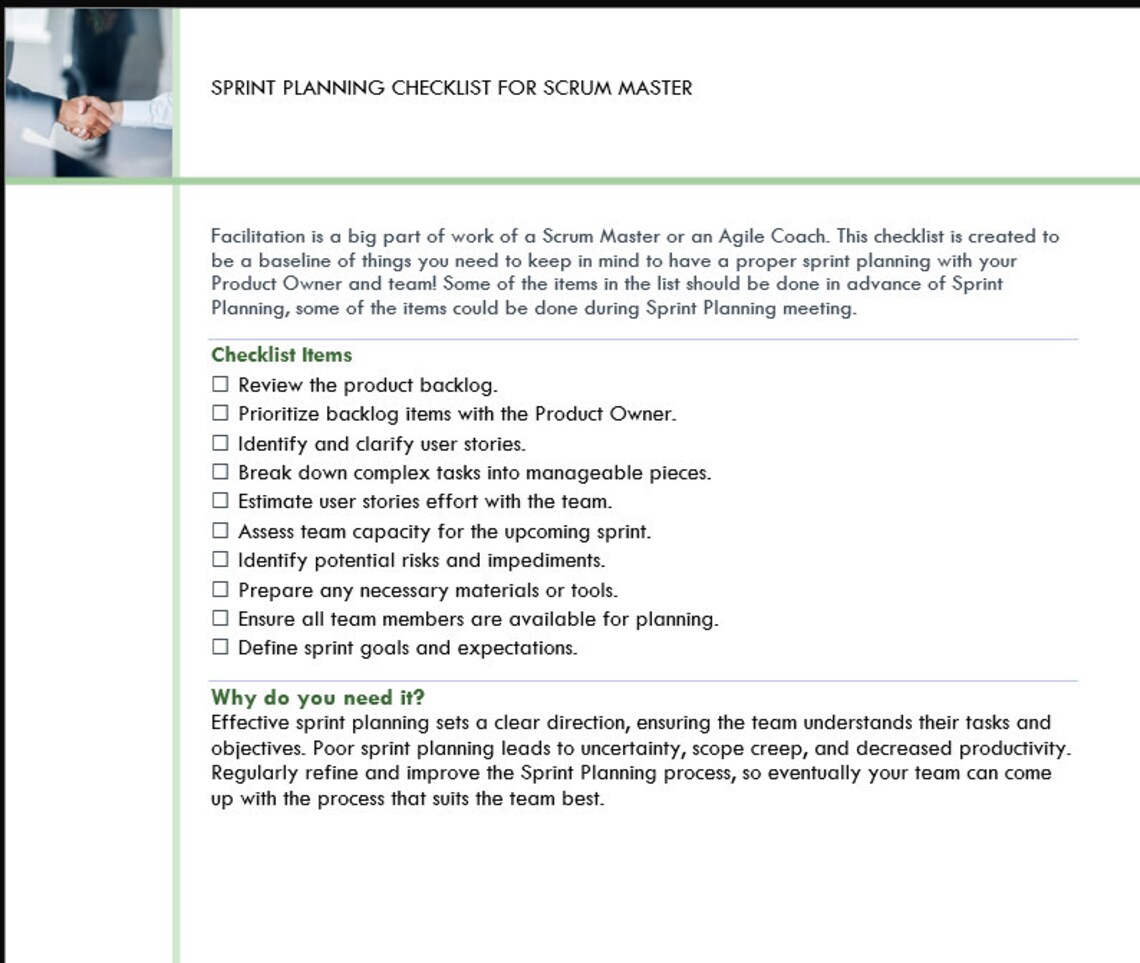 Sprint Planning Checklist - Guide for a Scrum Master - Etsy UK