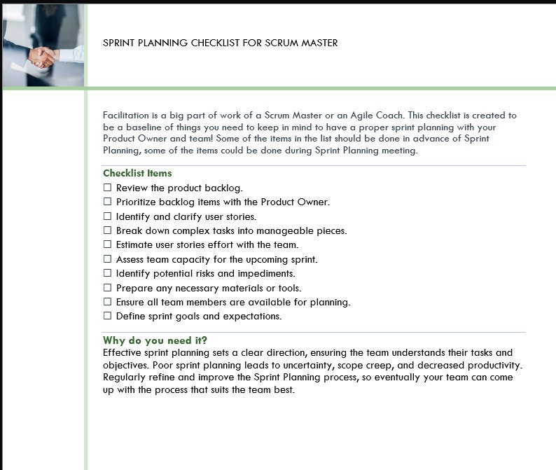 Sprint Planning Checklist Guide for a Scrum Master - Etsy UK