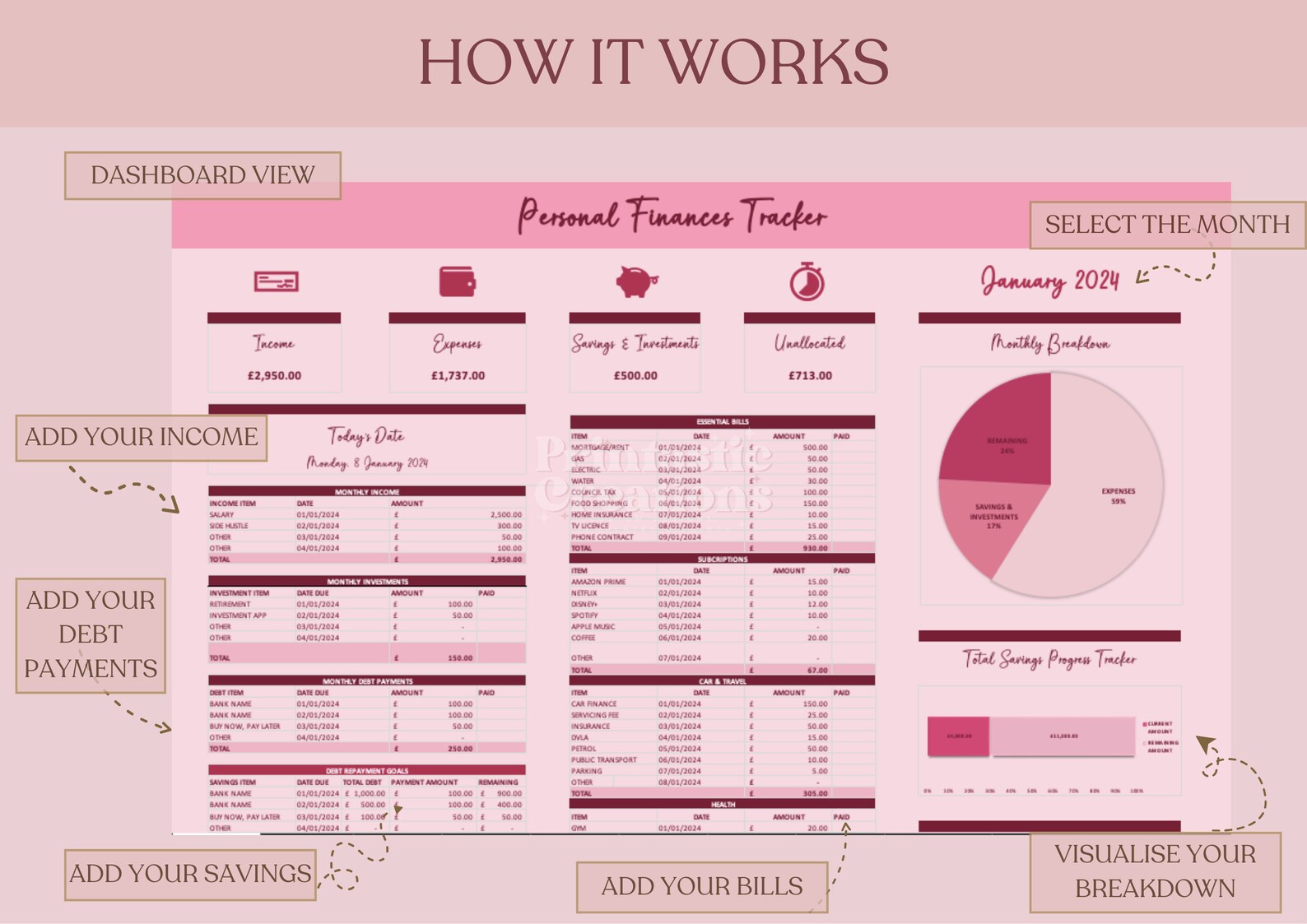 Monthly Budget Template Financial Planner Google Sheets Beginner Excel ...