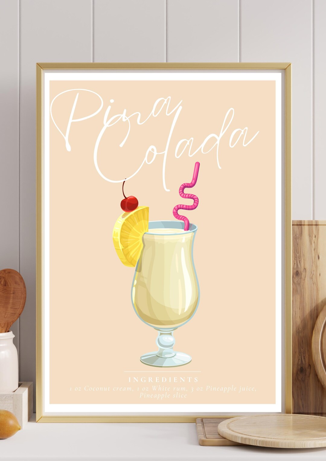 Pina Colada Cocktail Print, Trendy Print, Vintage Cocktail Poster ...