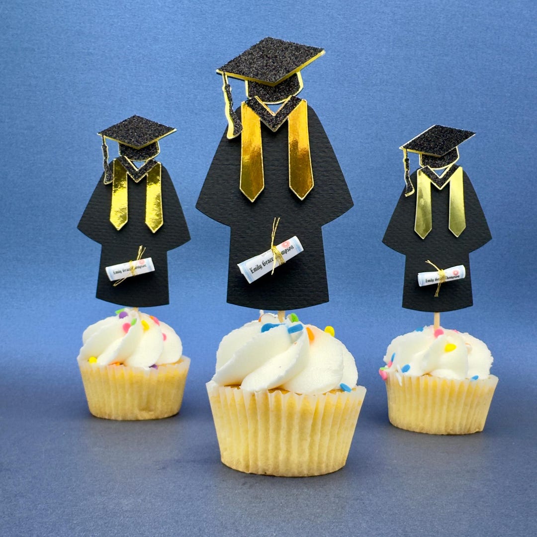 Graduation Cap and Gown Cupcake Toppers, Set of 5 - Etsy