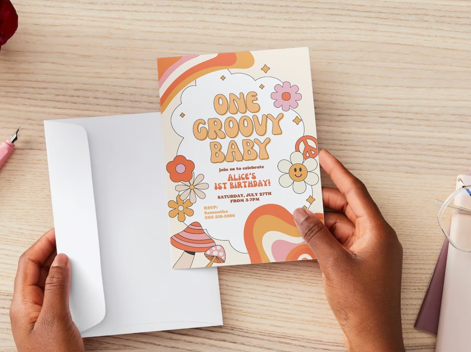 Editable Flower Power Birthday Invitation - One Groovy Baby Digital ...