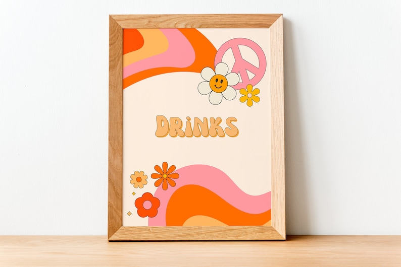 Flower Power Drinks Sign - 8"x10" Printable Retro '60s '70s Bar Menu ...