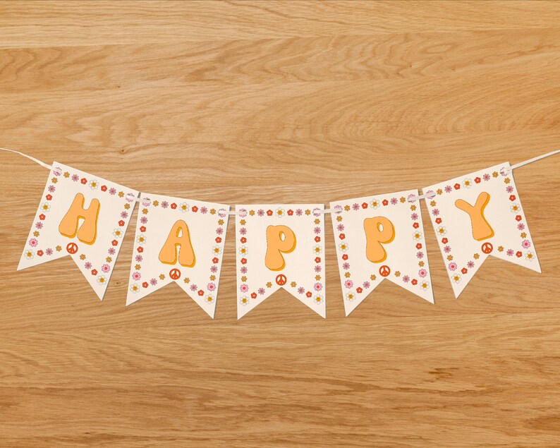 Flower Power Banner Kit - '60s '70s Printable Letters, Numbers, and ...