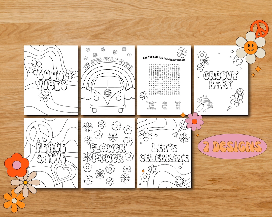 Flower Power Coloring Pages - Set of 7 Different Designs | 8.5"x11 ...