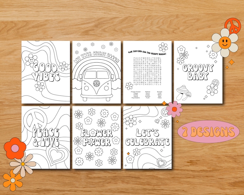 Flower Power Coloring Pages - Set of 7 Different Designs | 8.5"x11 ...