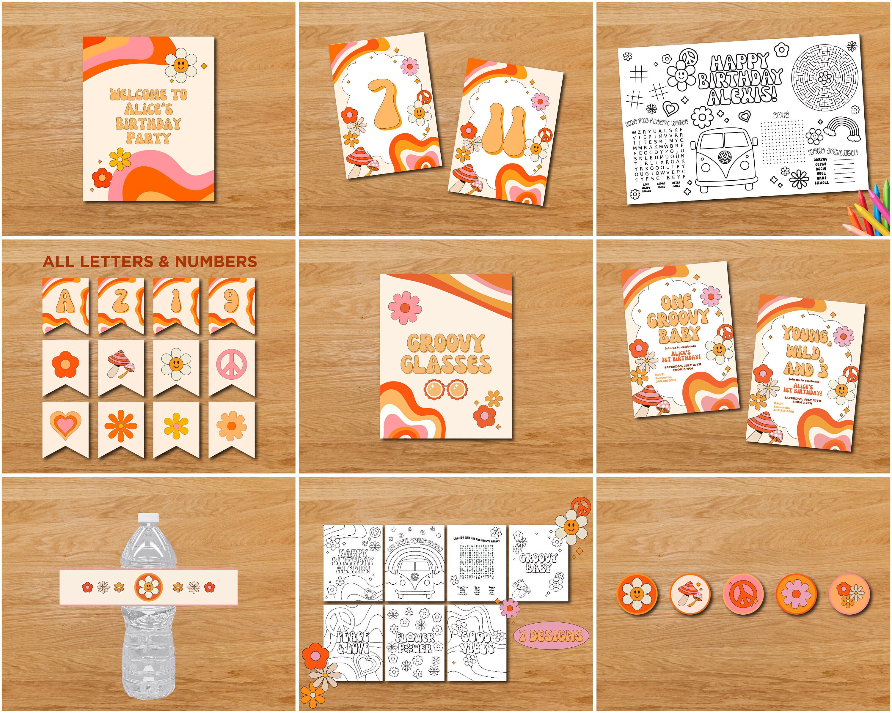 Printable Groovy '60s '70s Flower Power Cake Toppers - Retro Birthday ...