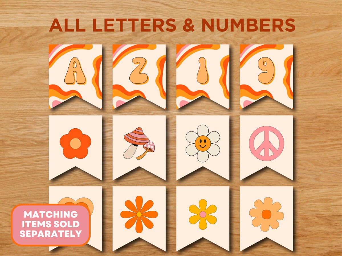 Groovy Flower Power Water Bottle Labels - 9.5" X 2" Retro '60s '70s ...