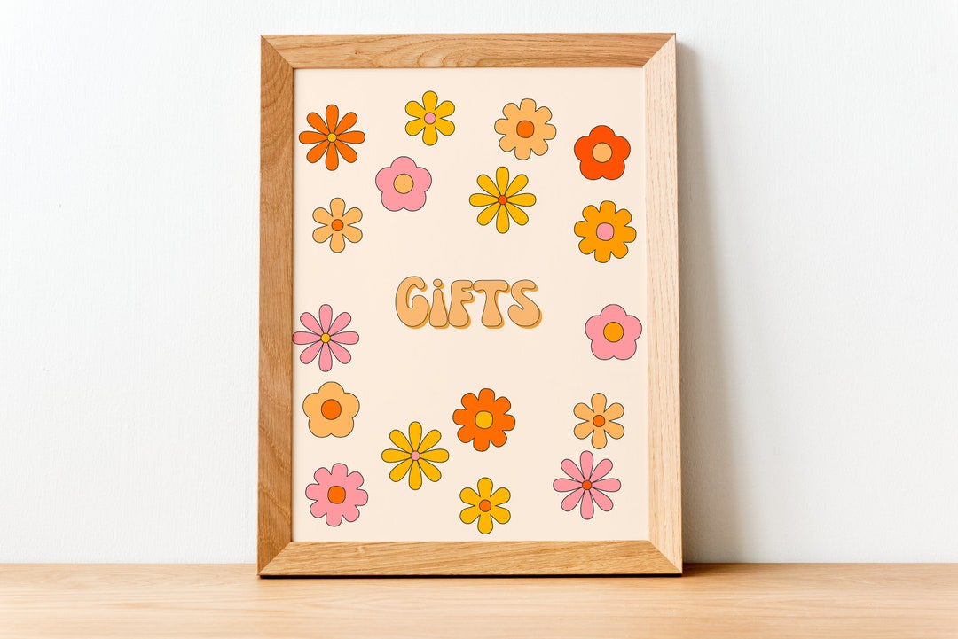 Gifts Sign - 8"x10" Printable Retro '60s '70s Flower Power Gifts Table ...